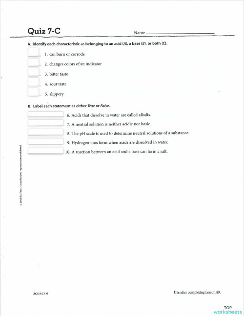 Science Quiz 7 C. Interactive worksheet | TopWorksheets