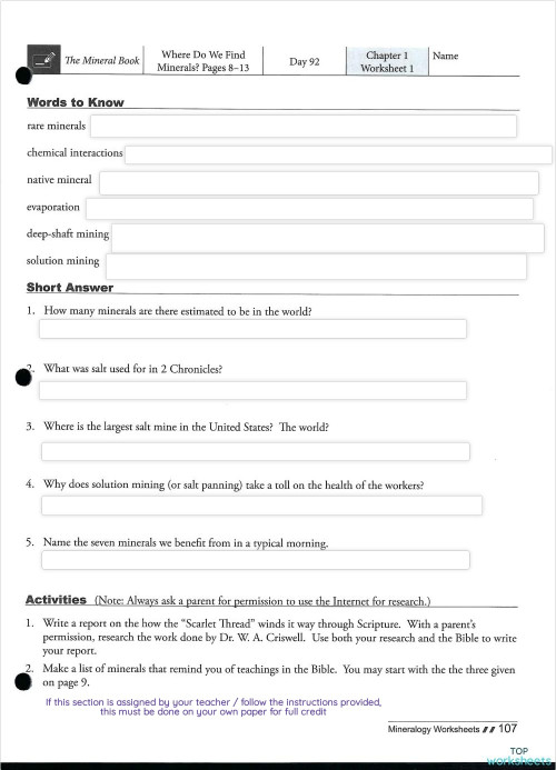 Chapter 1: Where Do We Find Minerals Worksheet 1. Interactive worksheet ...