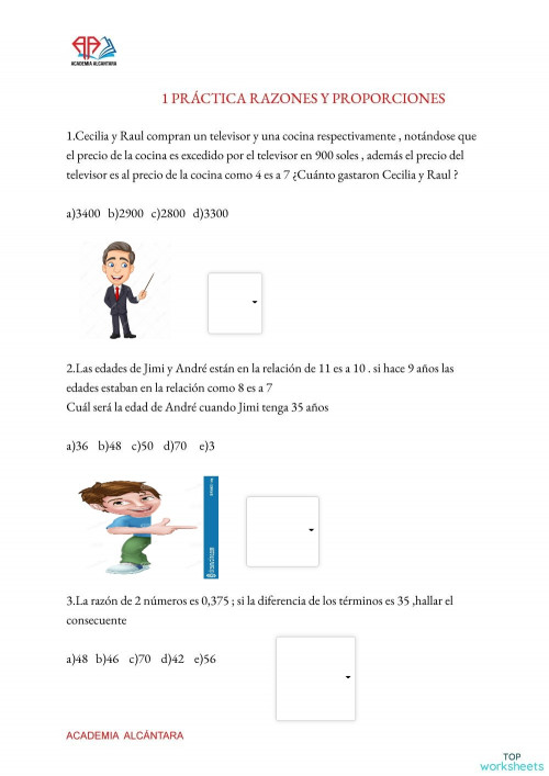 1 practica razones y proporciones. Ficha interactiva | TopWorksheets