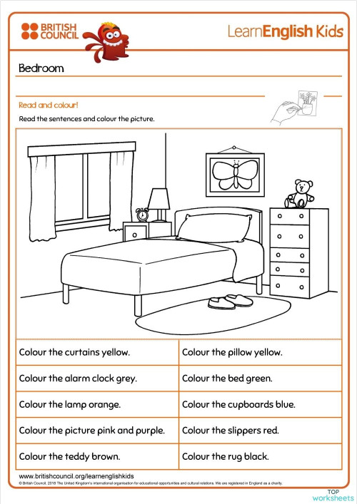 Colouring Bedroom. Interactive worksheet | TopWorksheets