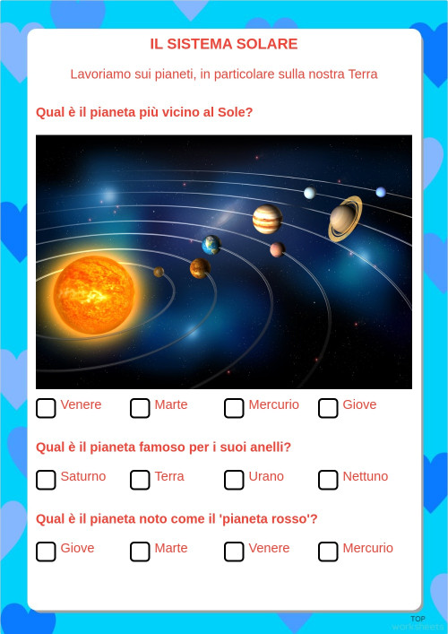 IL SISTEMA SOLARE. Scheda interattiva | TopWorksheets