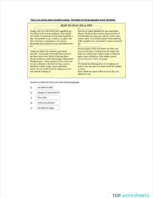 Stay healthy. Interactive worksheet | TopWorksheets