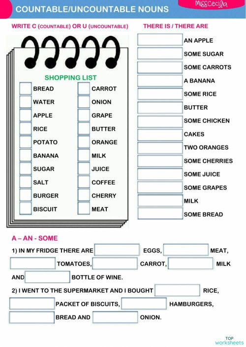 Countable /Uncountable Nouns. Interactive worksheet | TopWorksheets