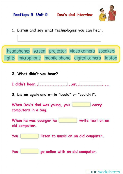 Rooftops 5 Unit 5 Dex's dad interview. Interactive worksheet ...