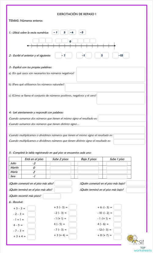 Numeros enteros. Ficha interactiva | TopWorksheets