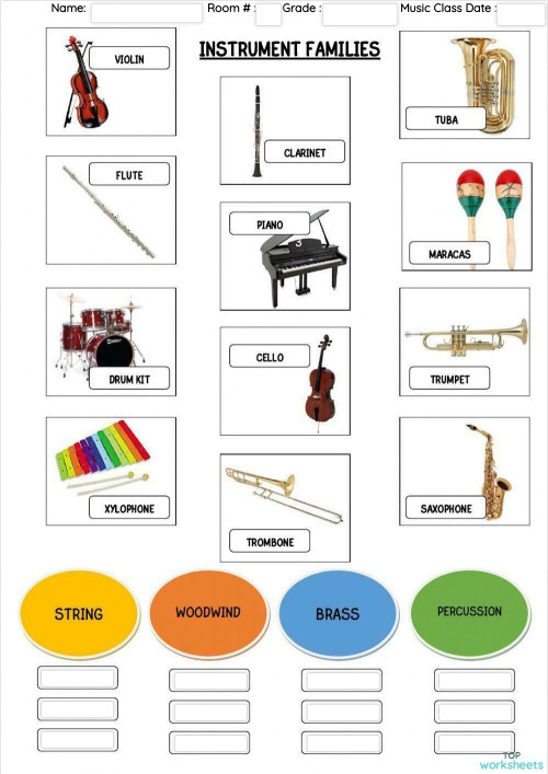 MATCH THE INSTRUMENT. Interactive worksheet | TopWorksheets