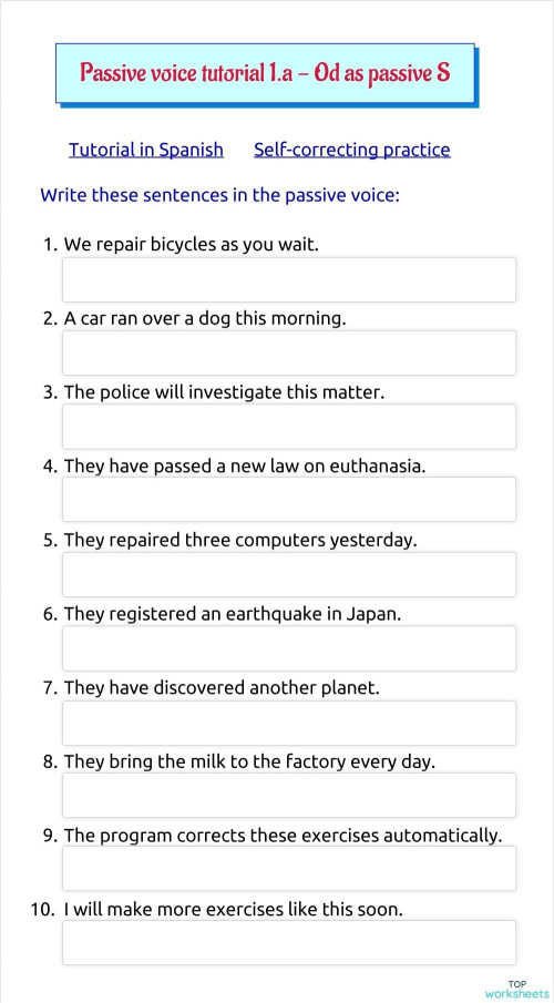 Passive voice tutorial 1a - Od as passive S. Interactive worksheet ...
