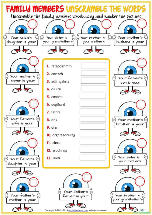 Family members_ Unscramble the words. Interactive worksheet | TopWorksheets