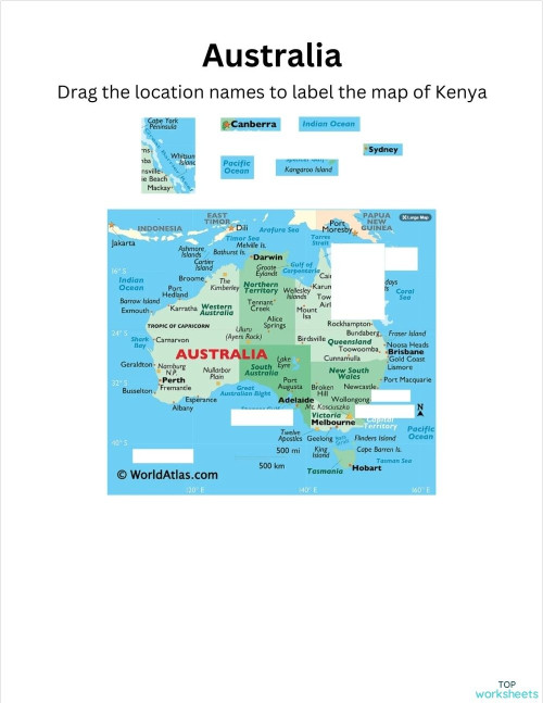 Australia Map. Interactive worksheet | TopWorksheets