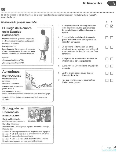 Mi tiempo libre 39. Ficha interactiva | TopWorksheets