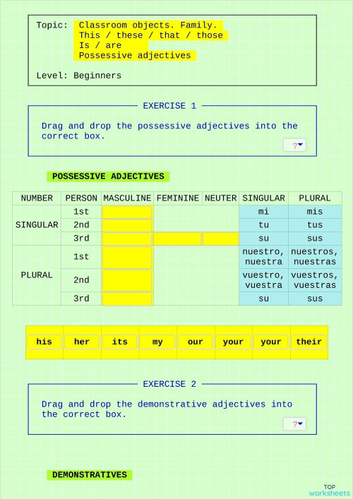 Determiners: interactive worksheets and online exercises | TopWorksheets