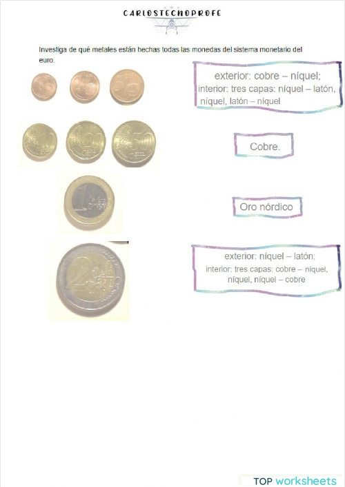 312 - Nuestras monedas. Ficha interactiva | TopWorksheets
