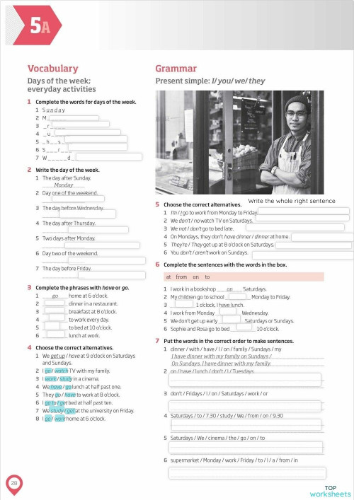 Days and Present simple I We You They. Interactive worksheet ...
