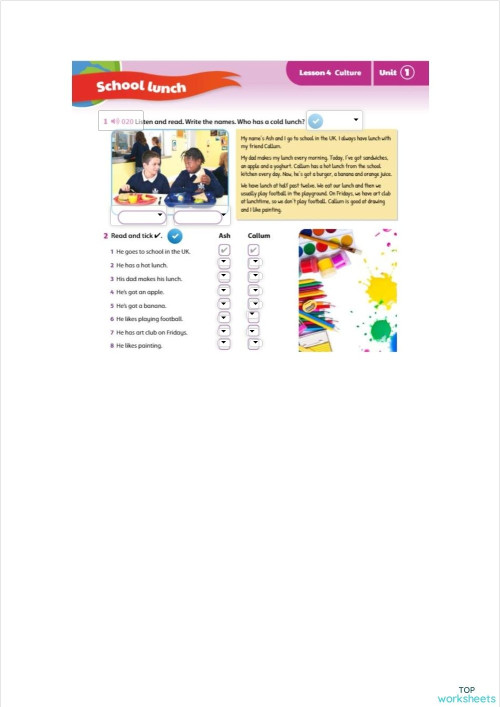 U1 L4 7- 1 and 2 reading. Interactive worksheet | TopWorksheets