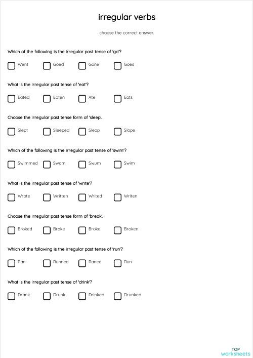 irregular verbs. Interactive worksheet | TopWorksheets