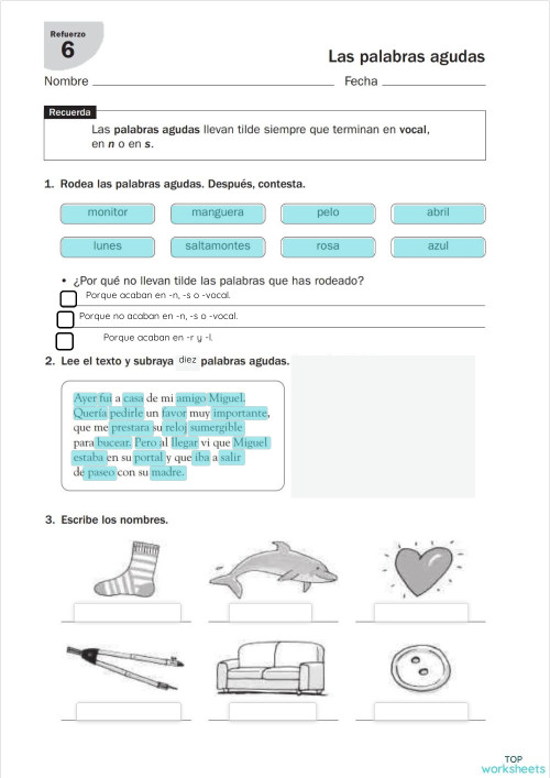 Acentuación: fichas interactivas y ejercicios online | TopWorksheets