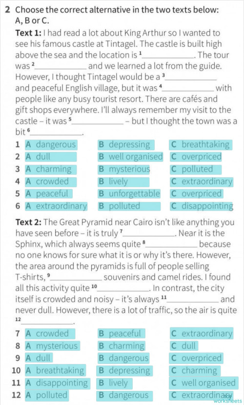 Homework 6.5 Describing places. Interactive worksheet | TopWorksheets
