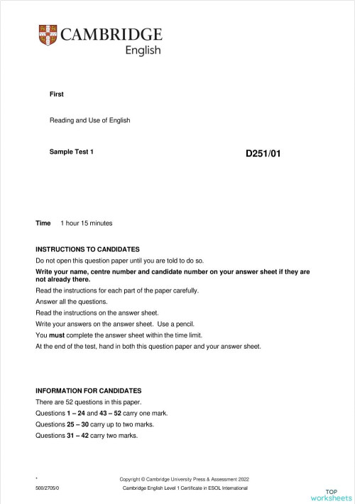 B2First Cambridge Assessment. Interactive worksheet | TopWorksheets