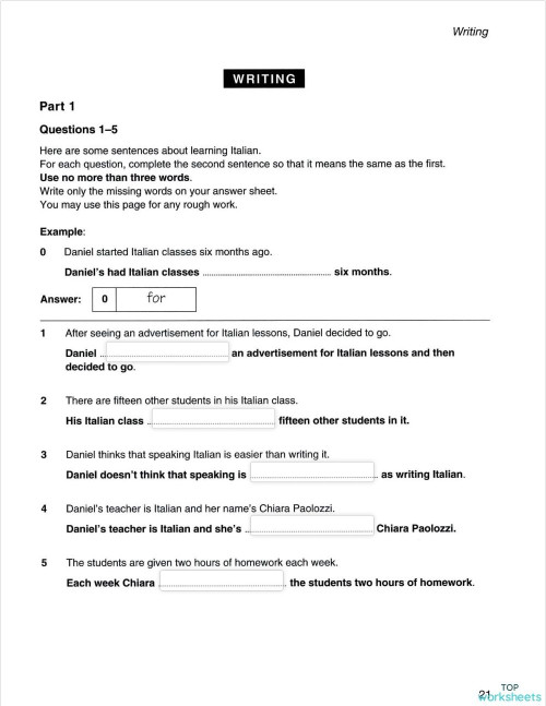 Writing Practice_Practice 1_PET 6. Interactive worksheet | TopWorksheets
