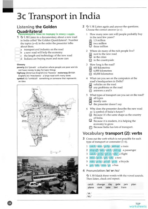Life 3c Transport in India (listening). Interactive worksheet ...