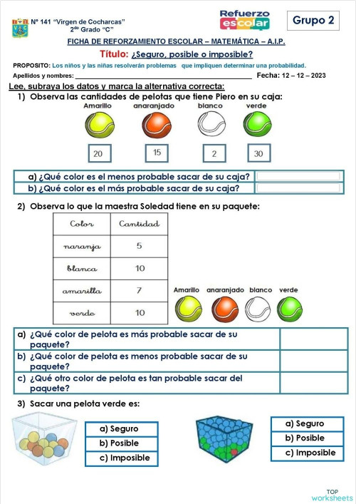 Probabilidad: fichas interactivas y ejercicios online | TopWorksheets