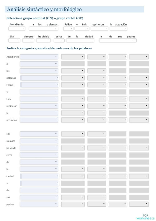 Análisis Morfológico / Sintáctico: fichas interactivas y ejercicios ...