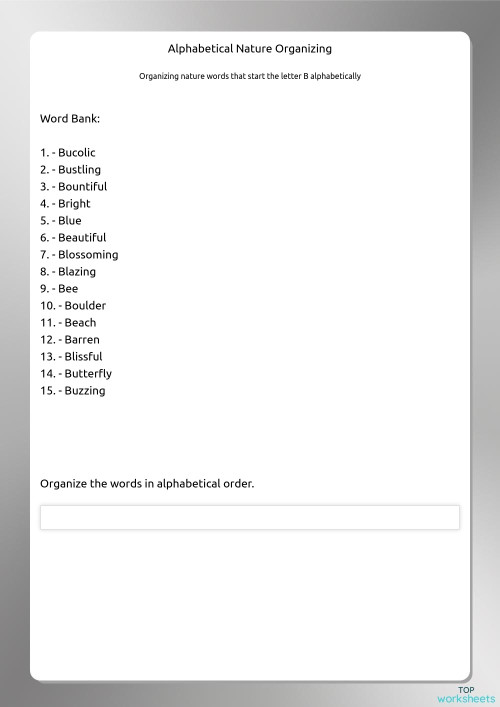 Alphabetical Nature Organizing. Interactive worksheet | TopWorksheets