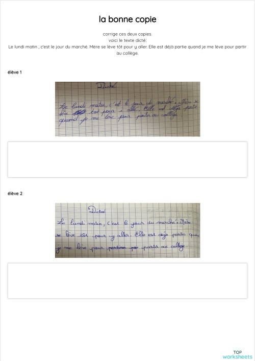 la bonne copie. Fiche interactive | TopWorksheets