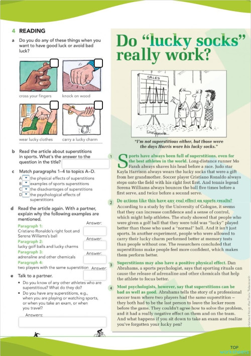 Reading: Do lucky sock really work?. Interactive worksheet | TopWorksheets