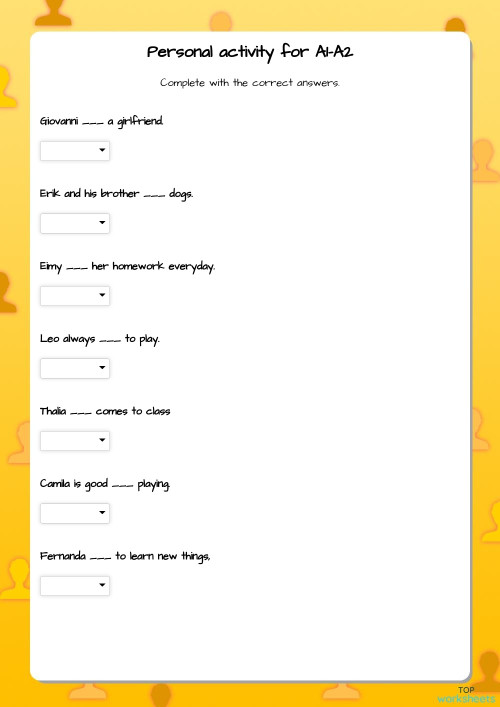 Personal activity for A1-A2. Interactive worksheet | TopWorksheets
