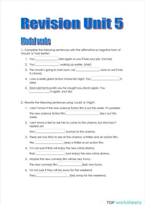 Modal verbs. Interactive worksheet | TopWorksheets