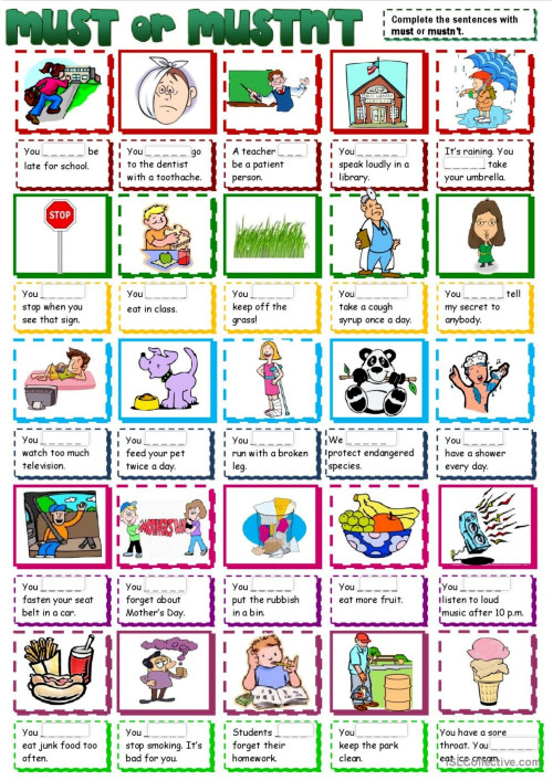 must or mustn't. Interactive worksheet | TopWorksheets