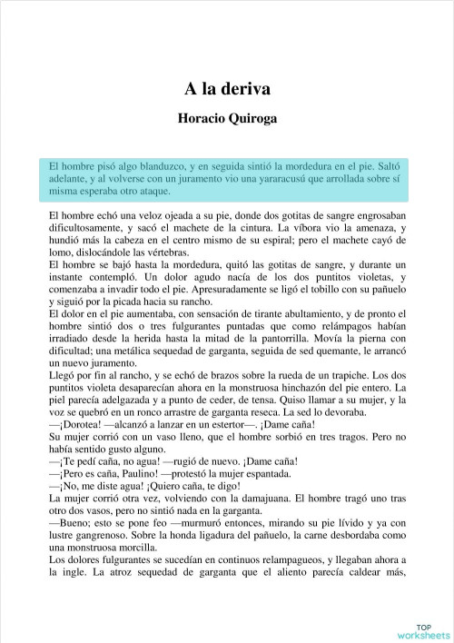 A la deriva. Ficha interactiva | TopWorksheets