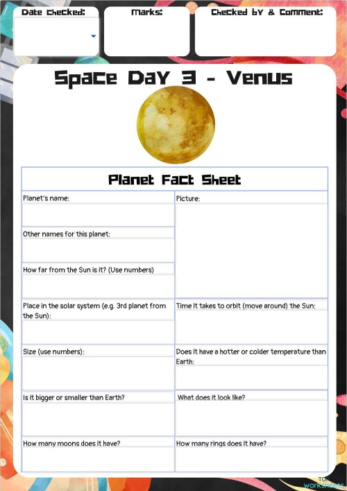 Venus planet fact sheet. Interactive worksheet | TopWorksheets