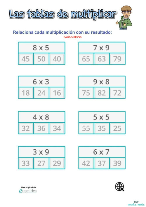 Las tablas de multiplicar 01. Ficha interactiva | TopWorksheets