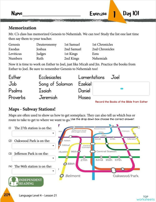Lesson 21: Pg 204 Memorization Ex 1. Interactive worksheet | TopWorksheets