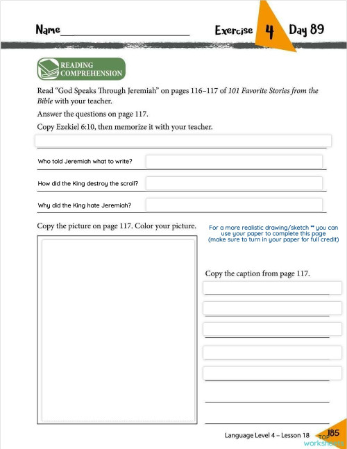 Lesson 18: Reading Comprehension Pg 185 Ex 4. Interactive worksheet ...