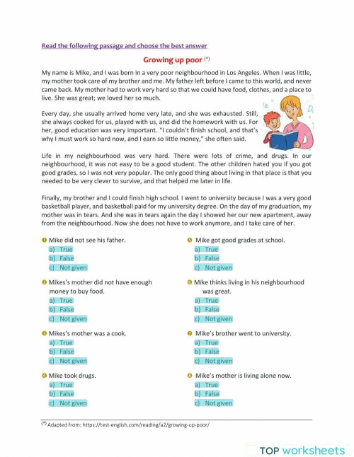 Access 8 - T3 - Reading Practice (T-F-NG). Interactive worksheet ...