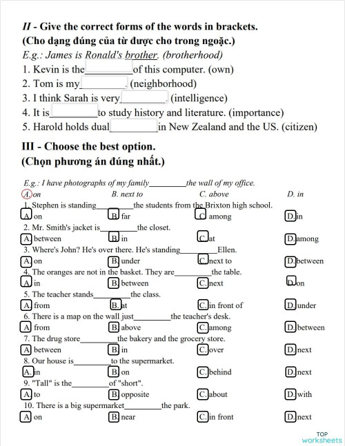 Week 2 day 4 preposition of place. Interactive worksheet | TopWorksheets
