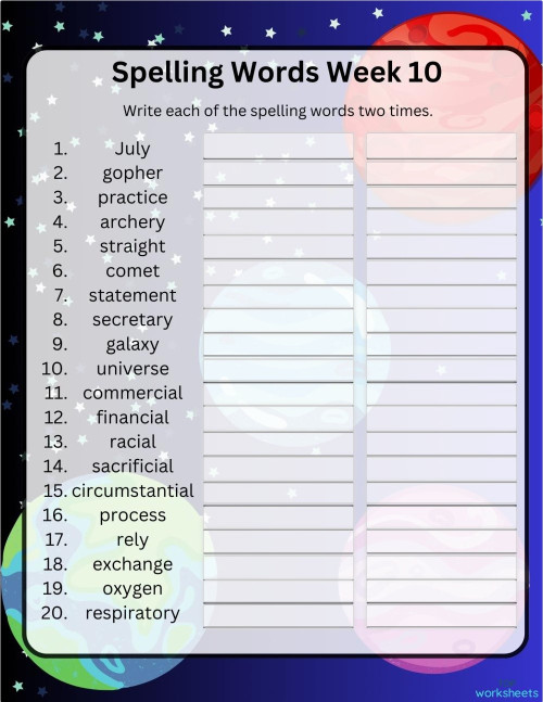 Spelling Words 10.1. Interactive worksheet | TopWorksheets