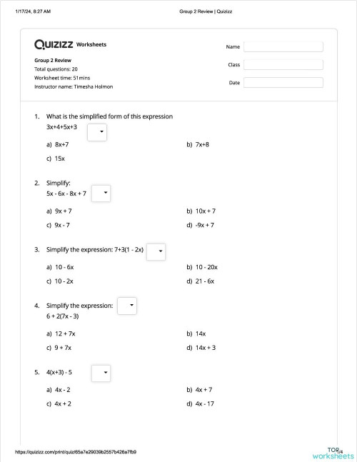 Simplifying Radicals and Expressions Review Check. Interactive ...