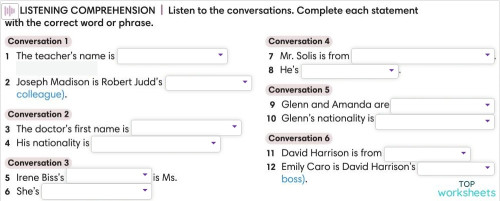 Unit 2 - Listening Comprehension.. Interactive worksheet | TopWorksheets