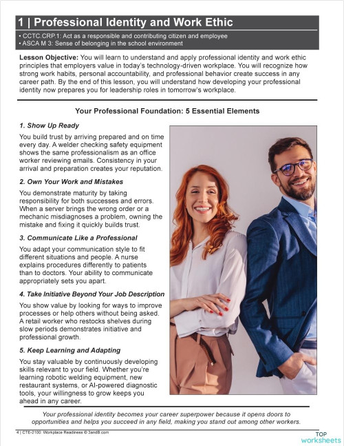 1 | Professional Identity and Work Ethic - Handout/Text. Interactive ...
