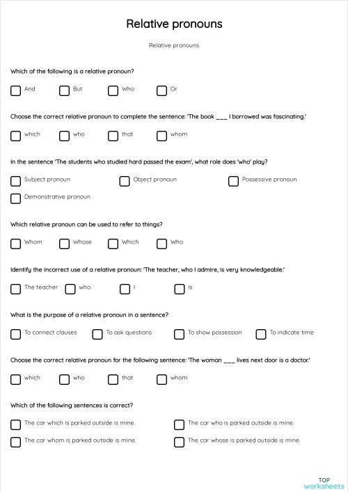 Relative pronouns. Interactive worksheet | TopWorksheets