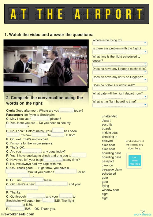 At The Airport 2. Interactive worksheet | TopWorksheets