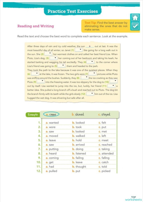 PRACTICE TEST PAGE 187. Ficha interactiva | TopWorksheets
