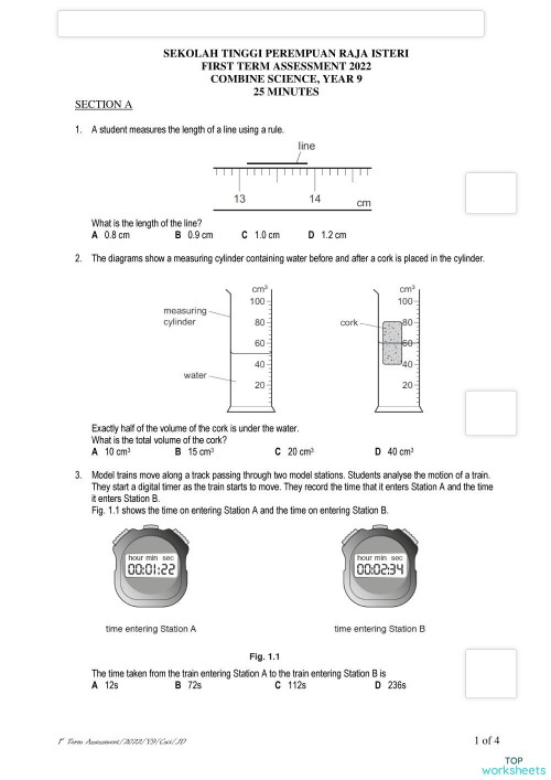 March Test Section A. Interactive worksheet | TopWorksheets