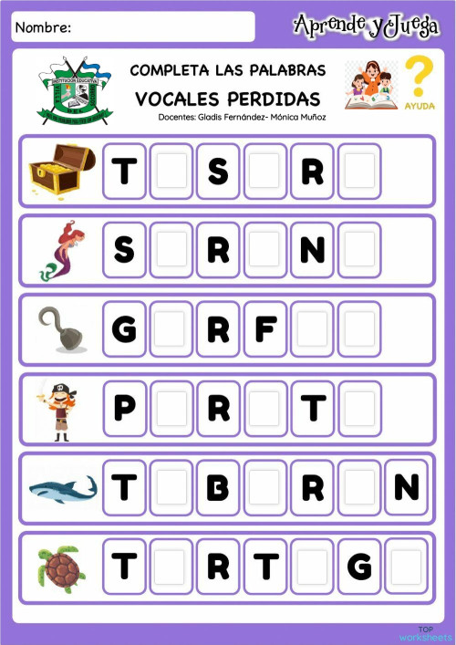 Aprende y juega con las vocales. Ficha interactiva | TopWorksheets