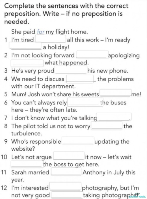 dependent prepositions 2. Interactive worksheet | TopWorksheets