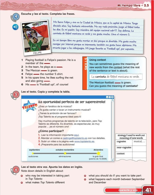 Mi tiempo libre 41. Ficha interactiva | TopWorksheets